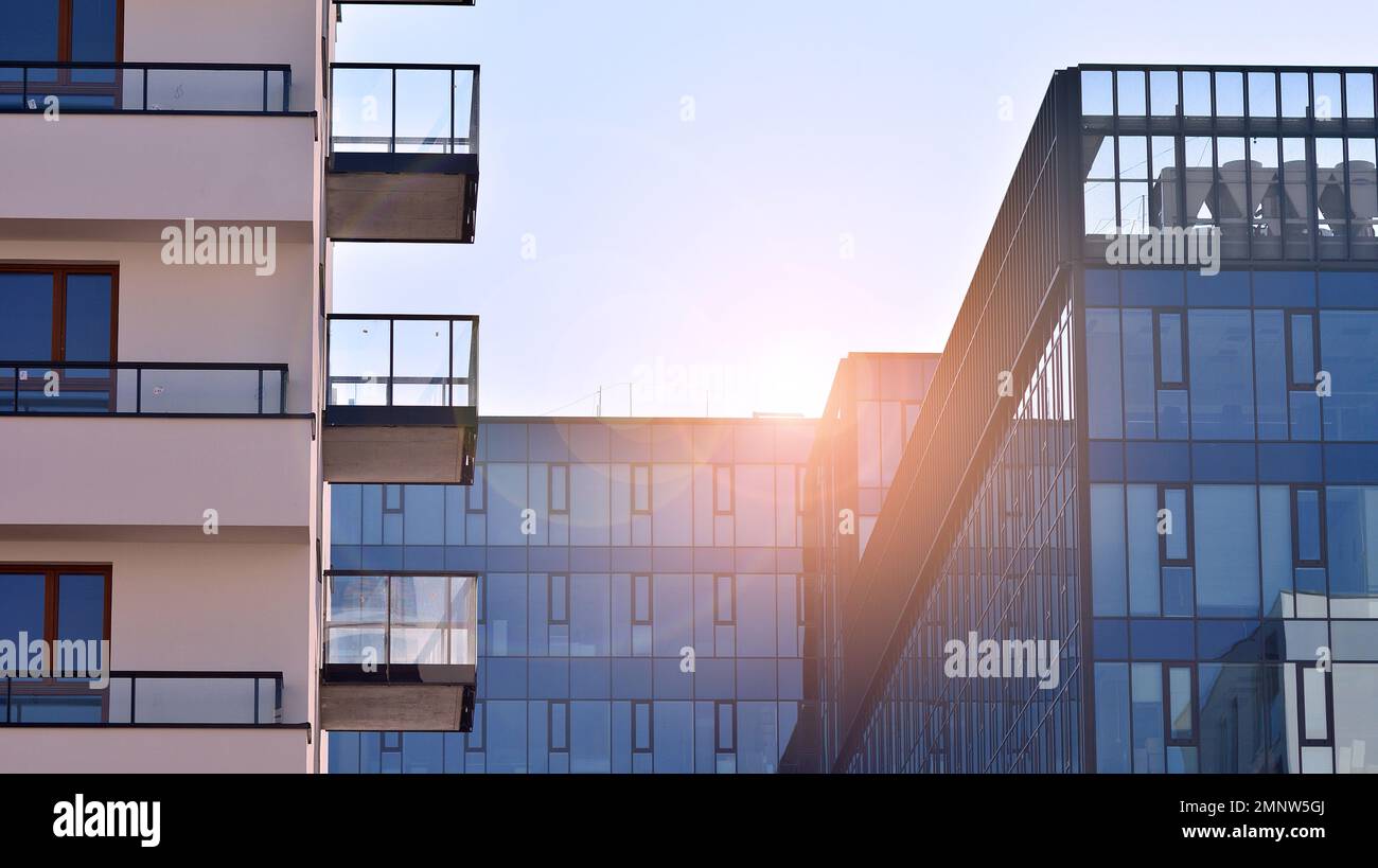 Futuristic square architecture of apartment building. Real estate with ...