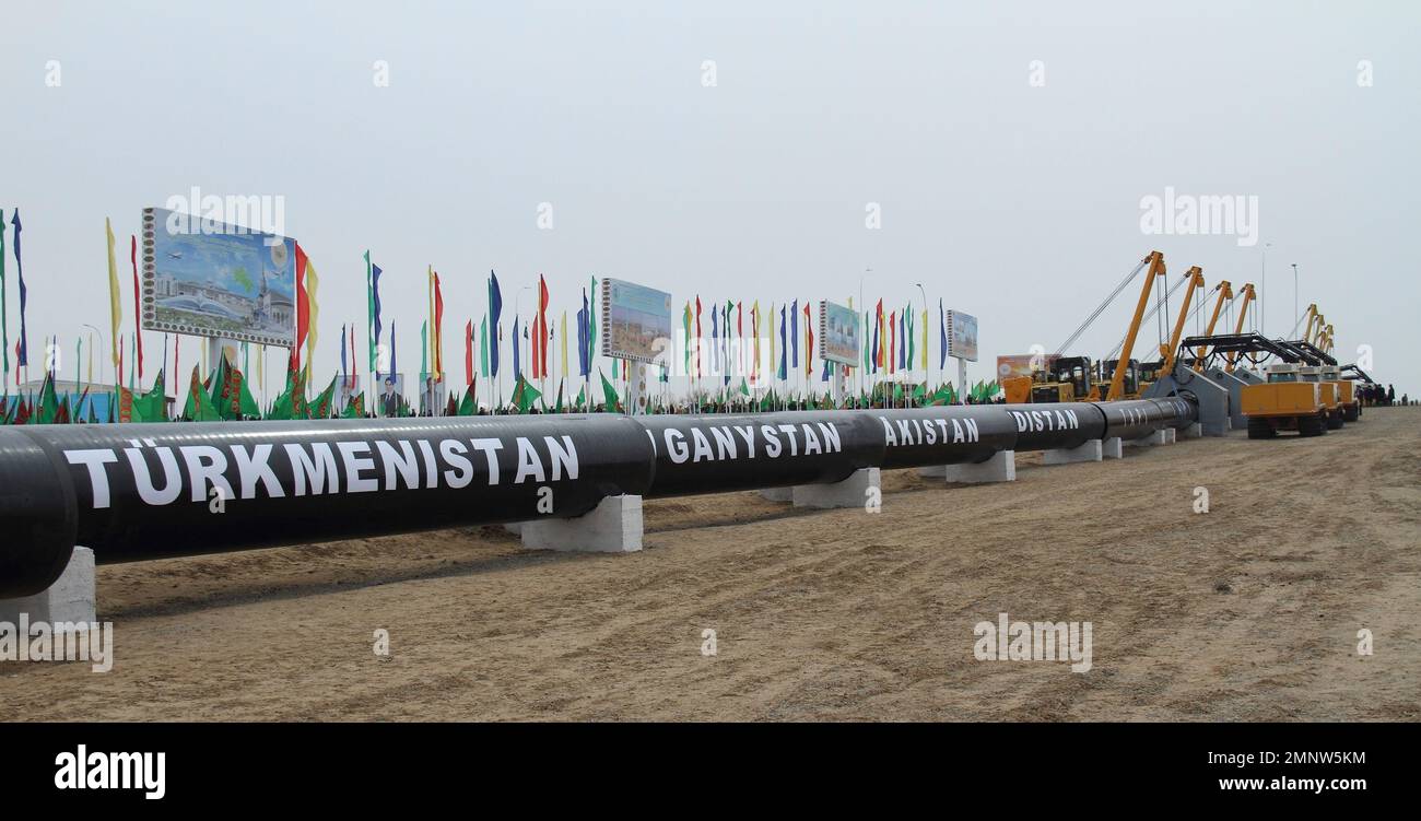 In this Feb. 23, 2018 photo, workers at the Turkmen-Afghan border ...
