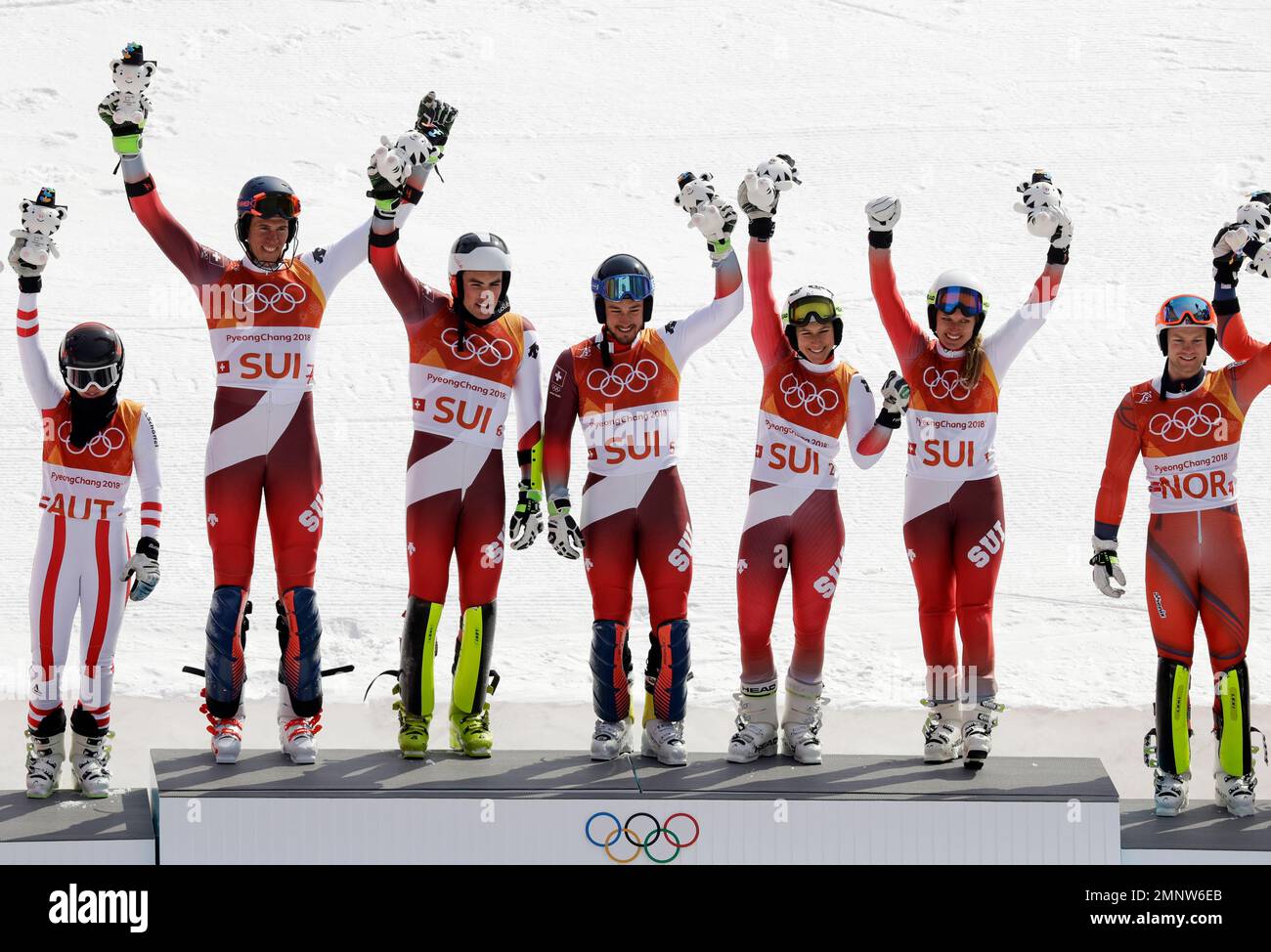 The Switzerland team, from second left: Ramon Zenhaeusern, Daniel Yule ...