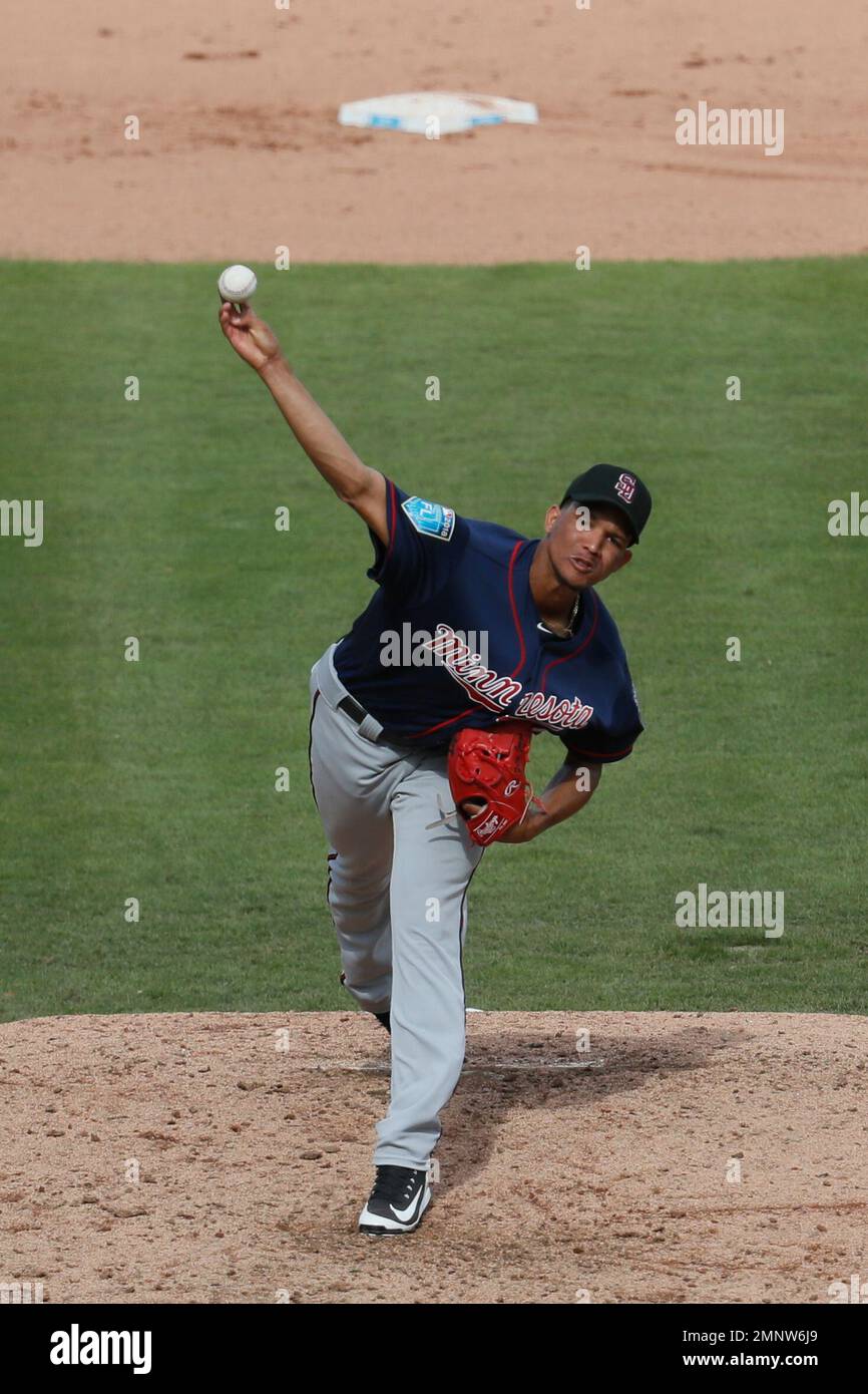 Minnesota Twins relief pitcher Felix Jorge throws in the seventh inning ...