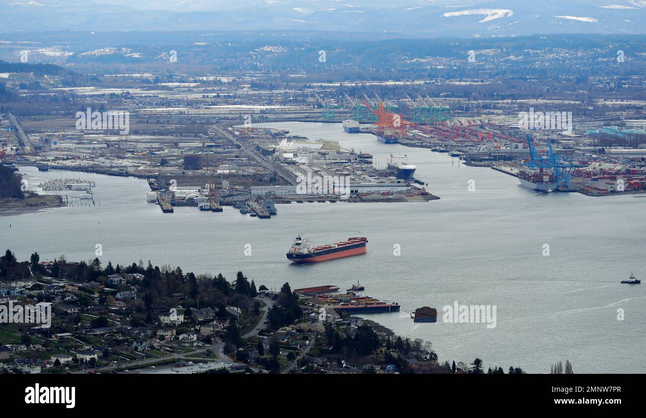 The Port of Tacoma is seen from the air, Friday, Feb. 23, 2018, in ...