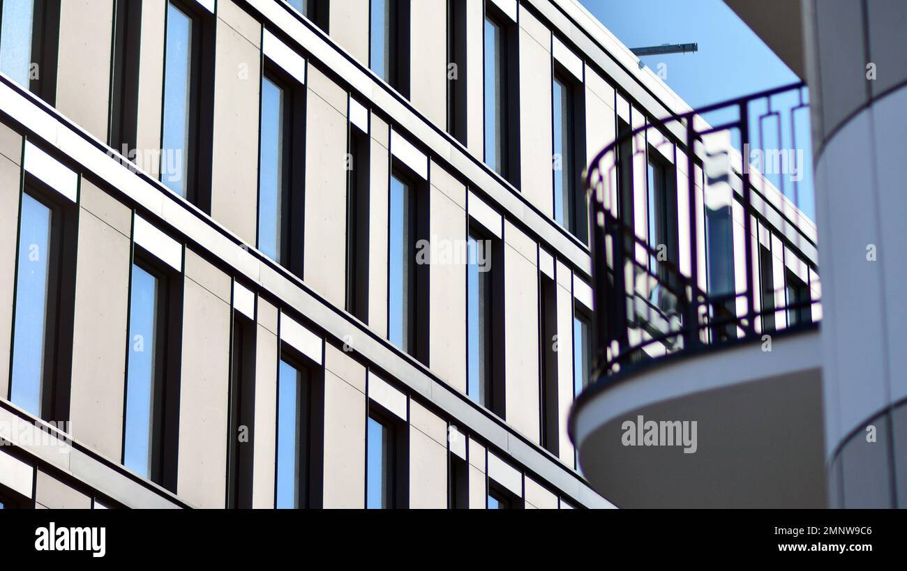Futuristic square architecture of apartment building. Real estate with ...