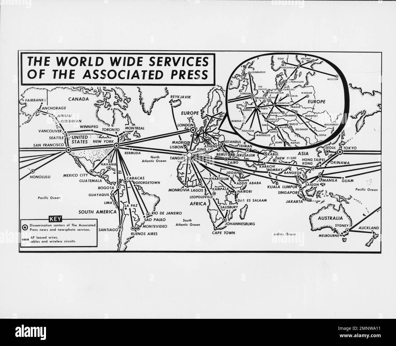 Map showing the transmission of AP news and photos throughout the world ...