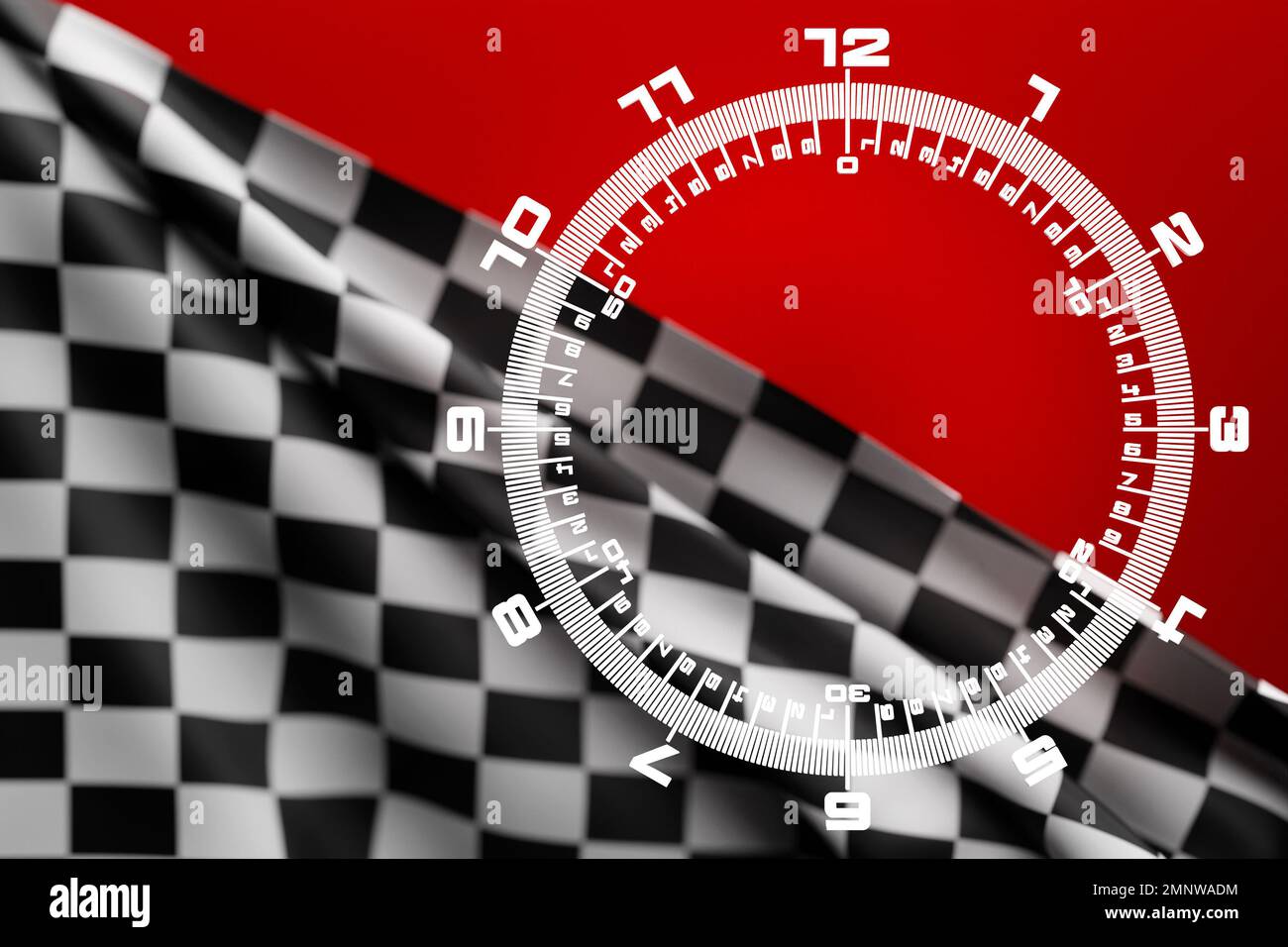Stopwatch in realistic style on chekered race flag. Classic stopwatch ...