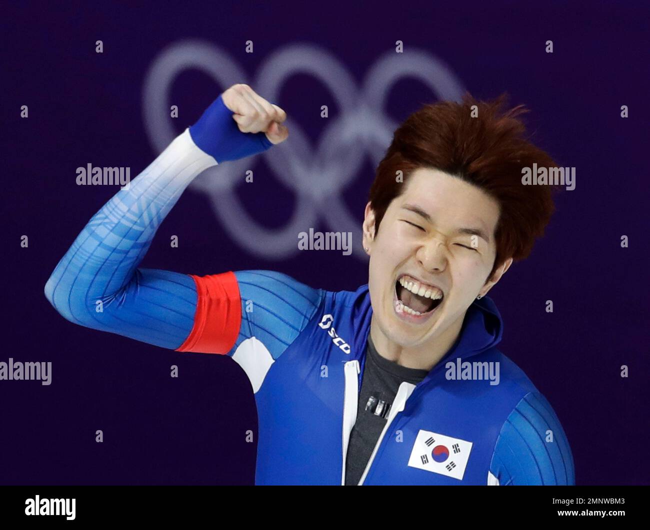 Kim Tae-yun of South Korea celebrates after the men's 1,000 meters ...