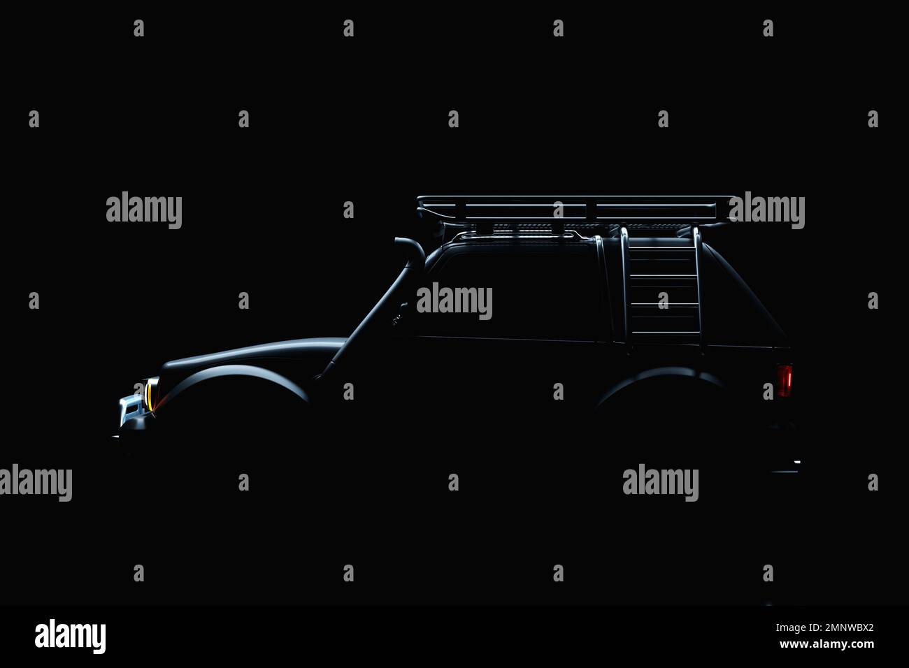 A powerful black Off-road car 4x4, safari, expedition off-roader, side ...