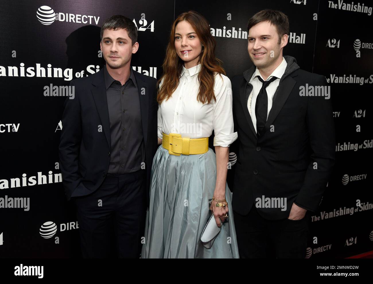 Logan Lerman, from left, Michelle Monaghan and Shawn Christensen arrive ...