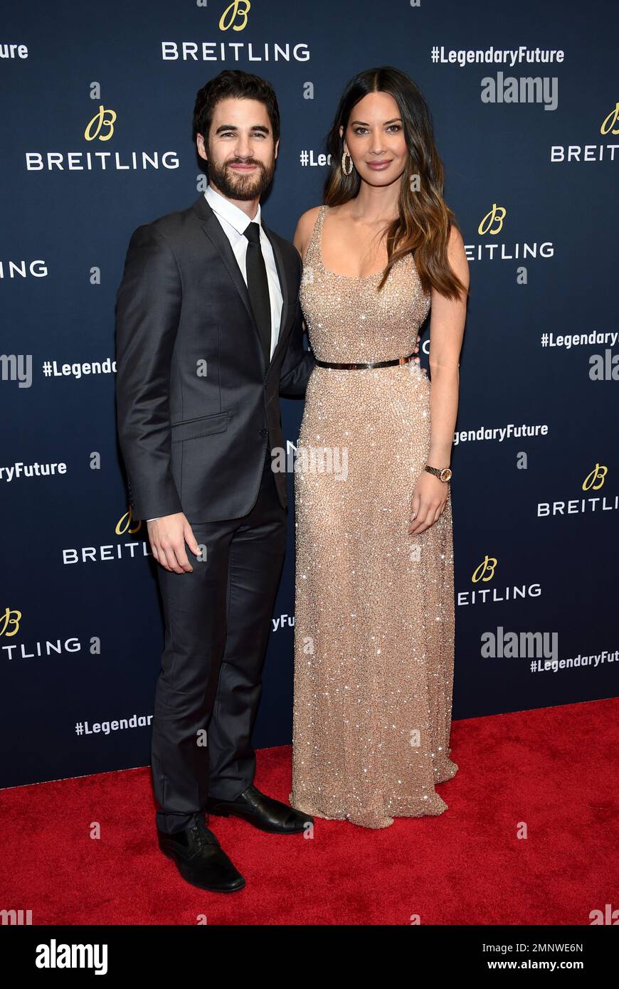 Actors Darren Criss, left, and Olivia Munn attend the Breitling Global ...