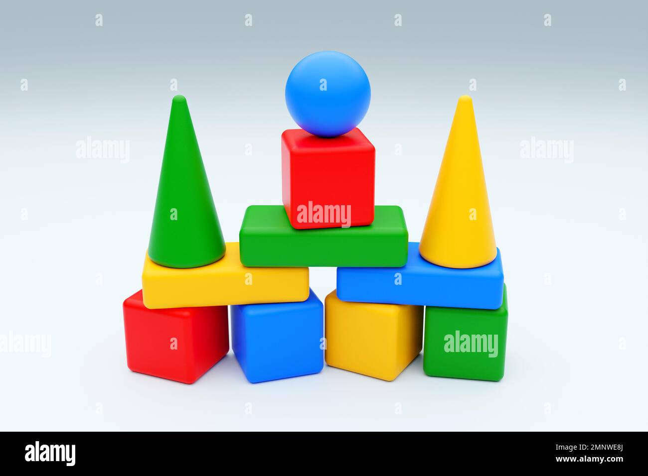 Pyramid built from children's cubes. Toy castle for children's play. 3D ...