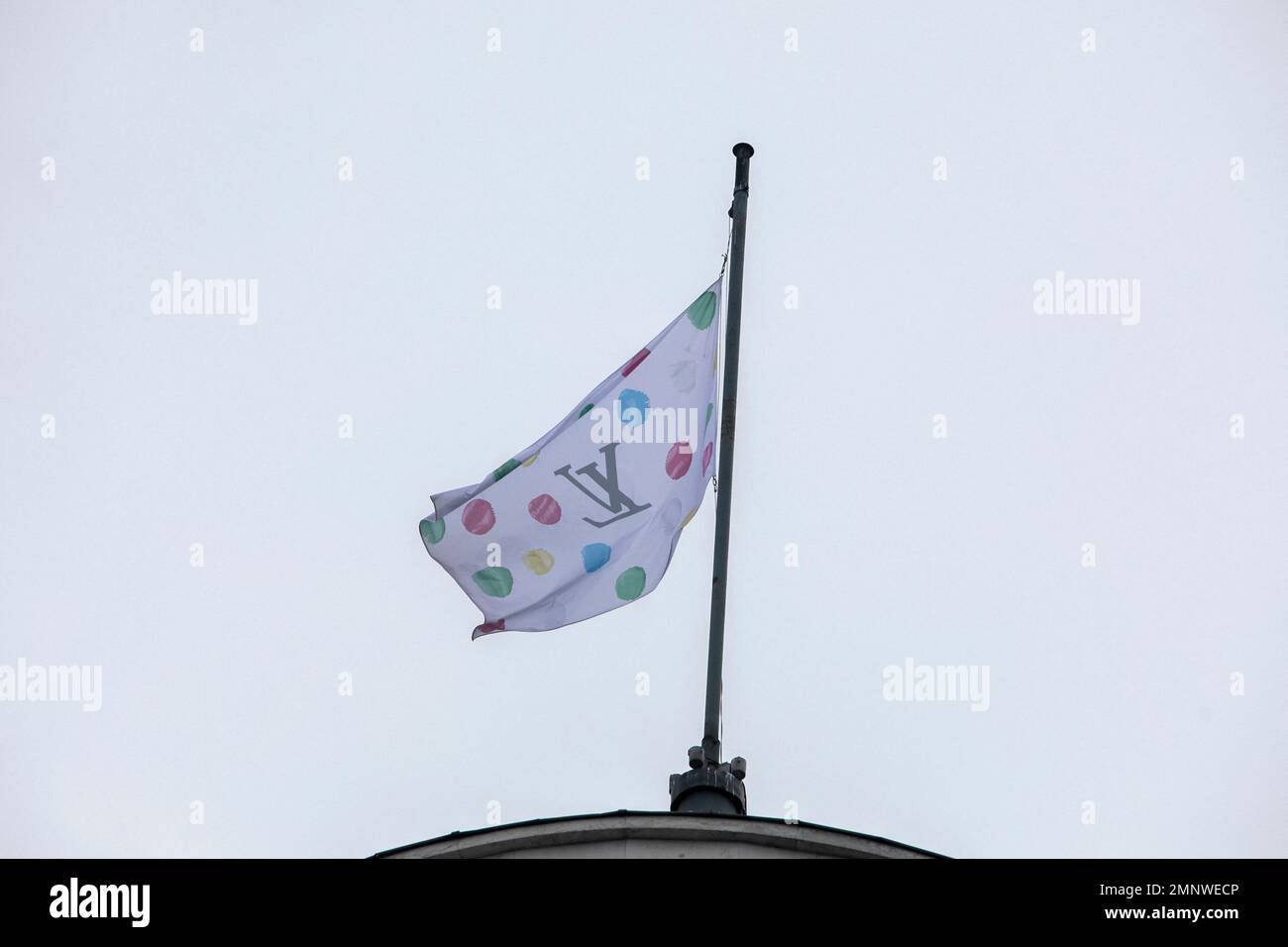 A flag of Louis Vuitton bearing desings of Japanese Yayoi Kusama flies ...