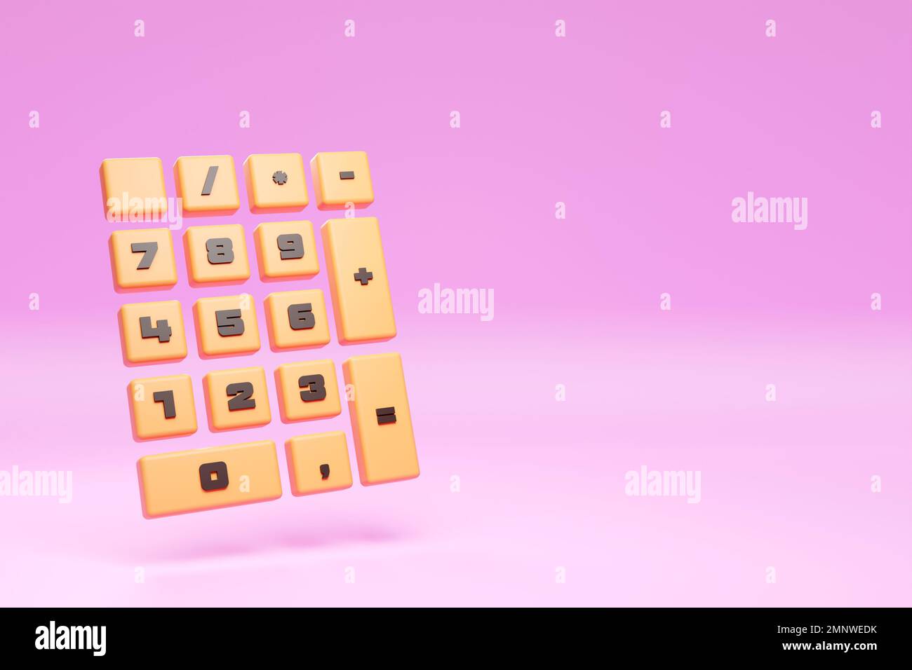 Yellow phone keypad, glossy telephone buttons on pink background ...