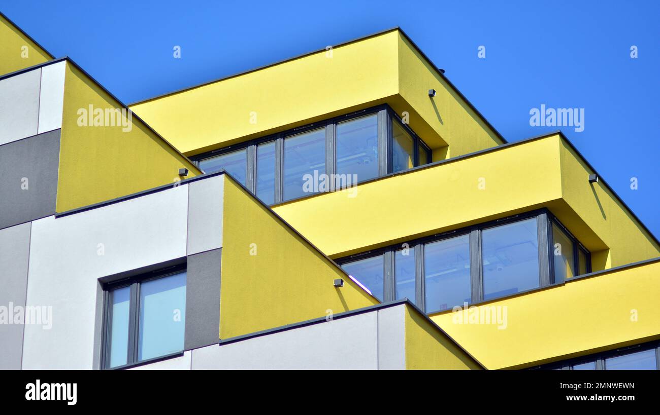 Futuristic square architecture of apartment building. Real estate with ...