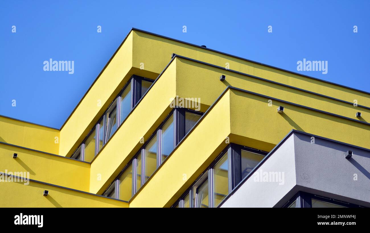Futuristic square architecture of apartment building. Real estate with ...
