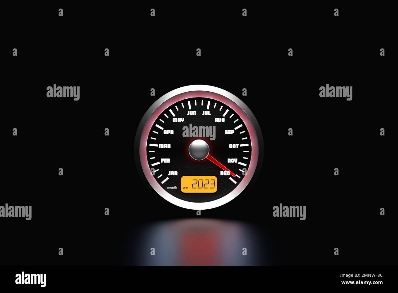 Year 2023 calendar speedometer car on black background. Christmas in ...