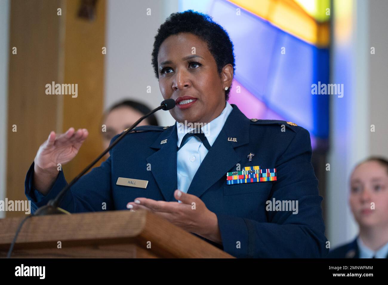 Chaplain (Capt.) Kimberly Hall, installation chaplain, speaks to ...