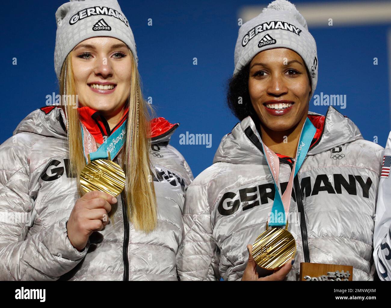Gold medalist in the women's two-man bobsled Mariama Jamanka and Lisa ...