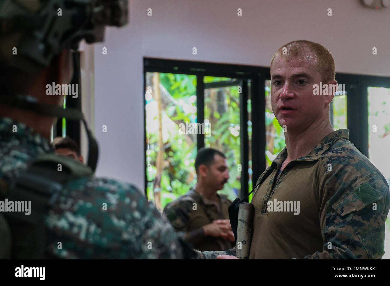 U.S. Marine Corps Gunnery Sgt. Jonathan Bumpus, a platoon sergeant with 1st Reconnaissance ...