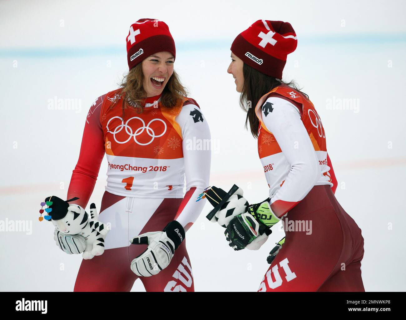 Switzerland's Michelle Gisin, gold, and Switzerland's Wendy Holdener ...