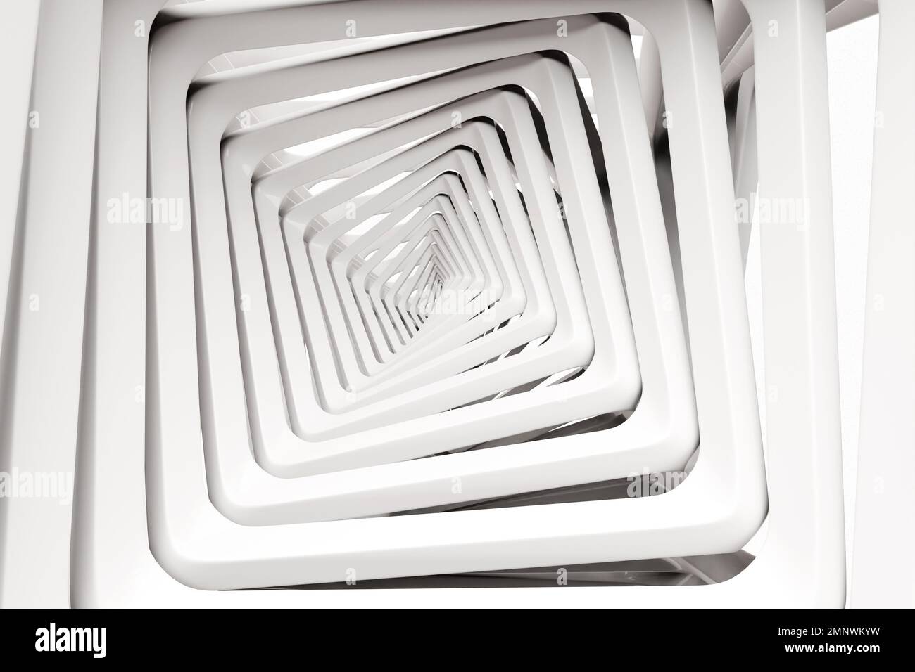 3d illustration curved square corridor with geometric walls. Close-up ...