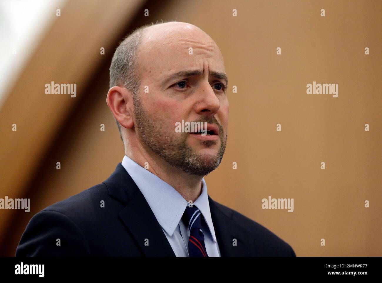 Andrew Lelling, U.S. attorney for Massachusetts, addresses an audience ...