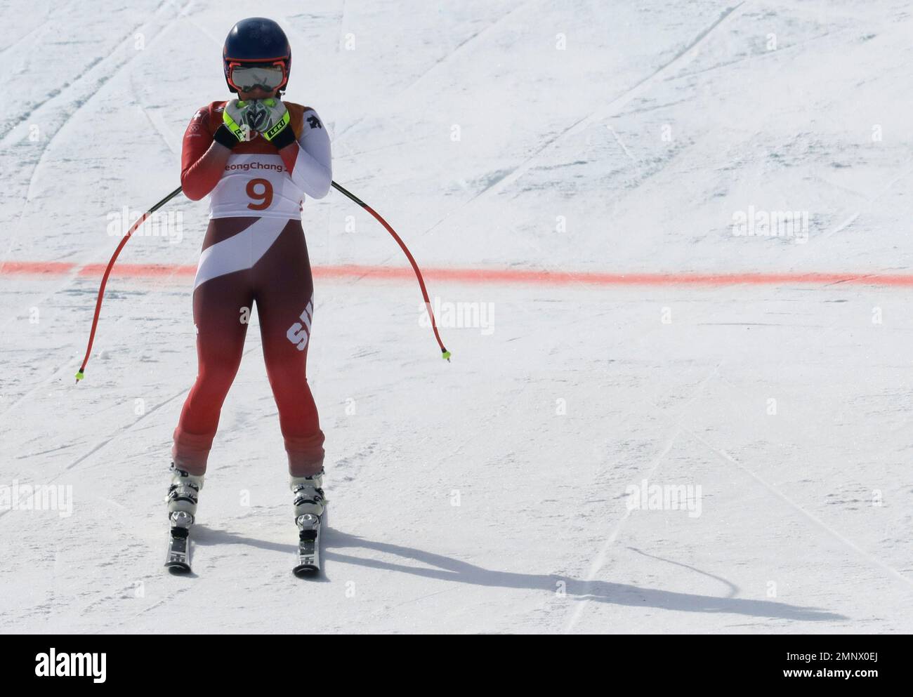 Switzerland's Lara Gut reacts after competing in the women's downhill at the 2018 Winter ...