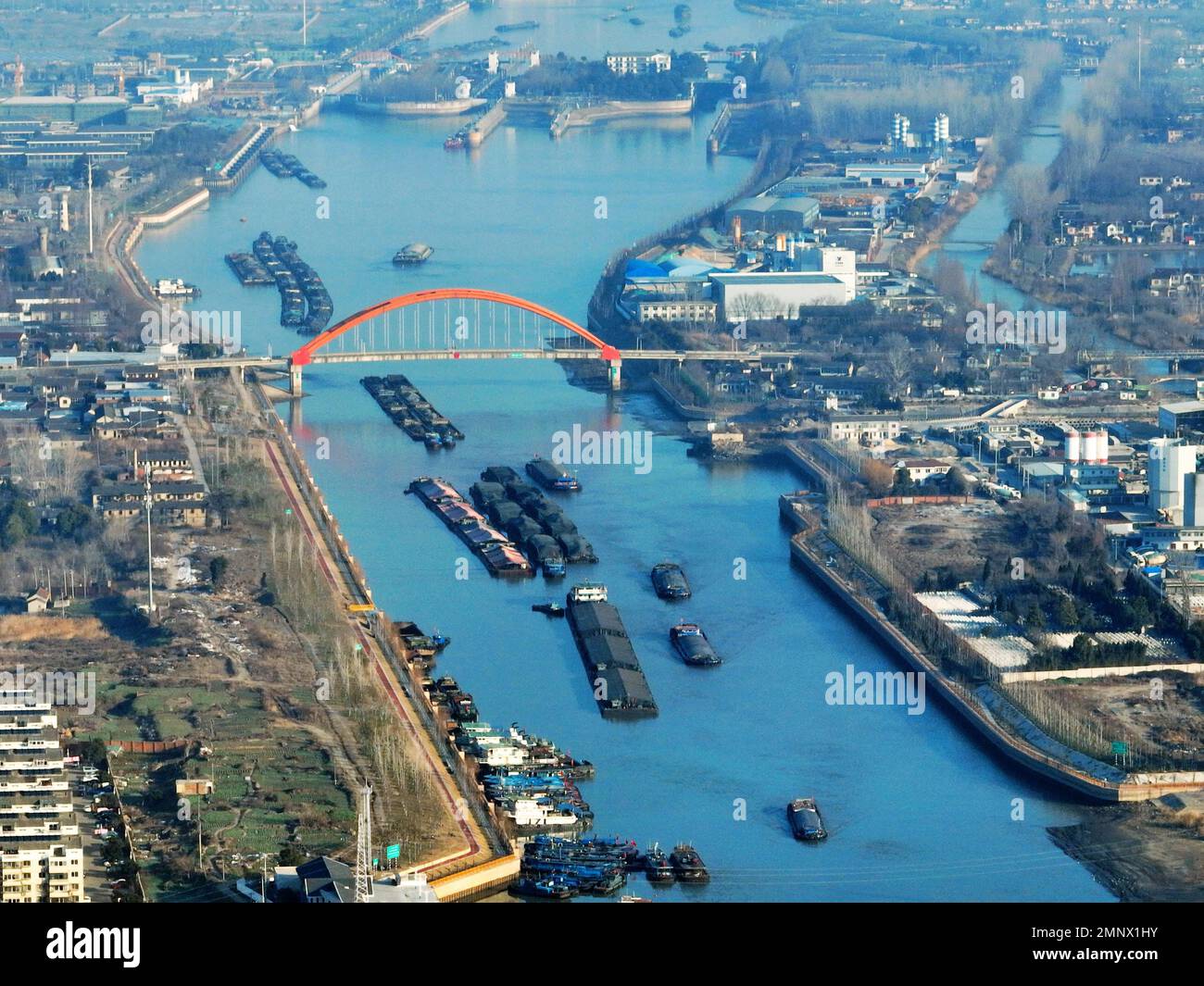 Aerial photo shows busy cargo ships traveling in Yangzhou section of ...