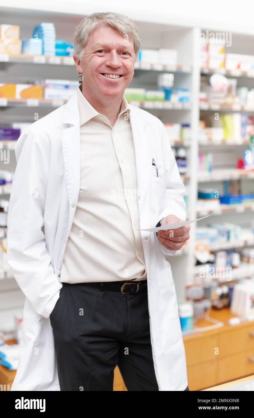 Pharmacist with medical prescription. Portrait of confident pharmacist ...