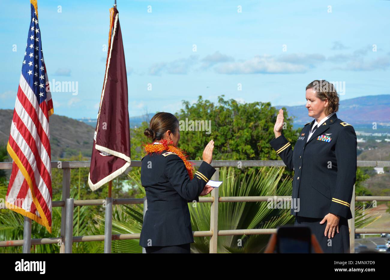 Col. Christine Gould swears in Col. Kara-Marie Delaney Stock Photo - Alamy