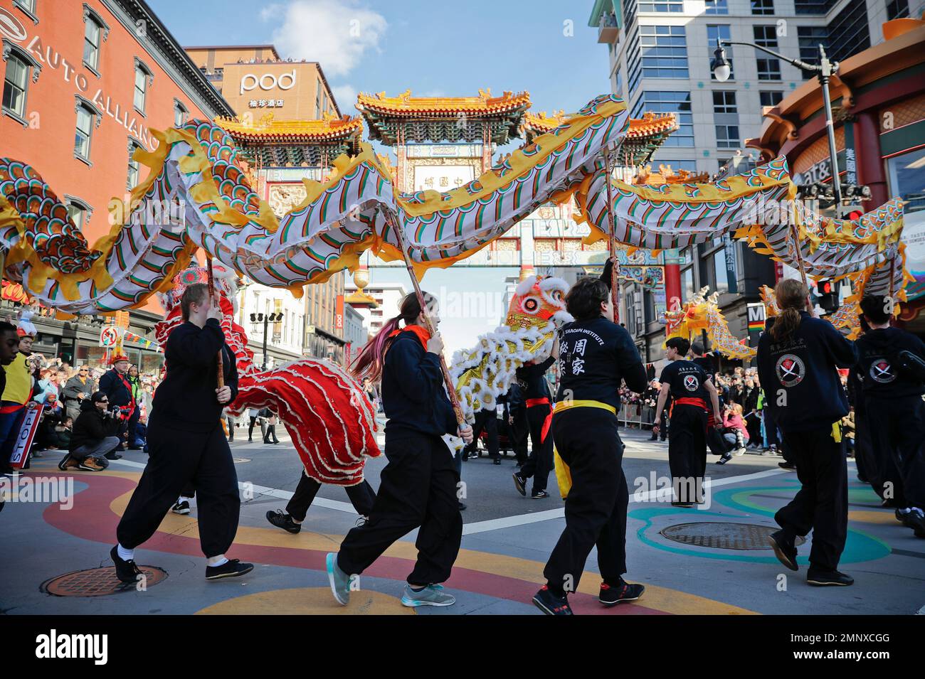 Dancers from the Jow Ga Shaolin Institute performer during a parade to ...