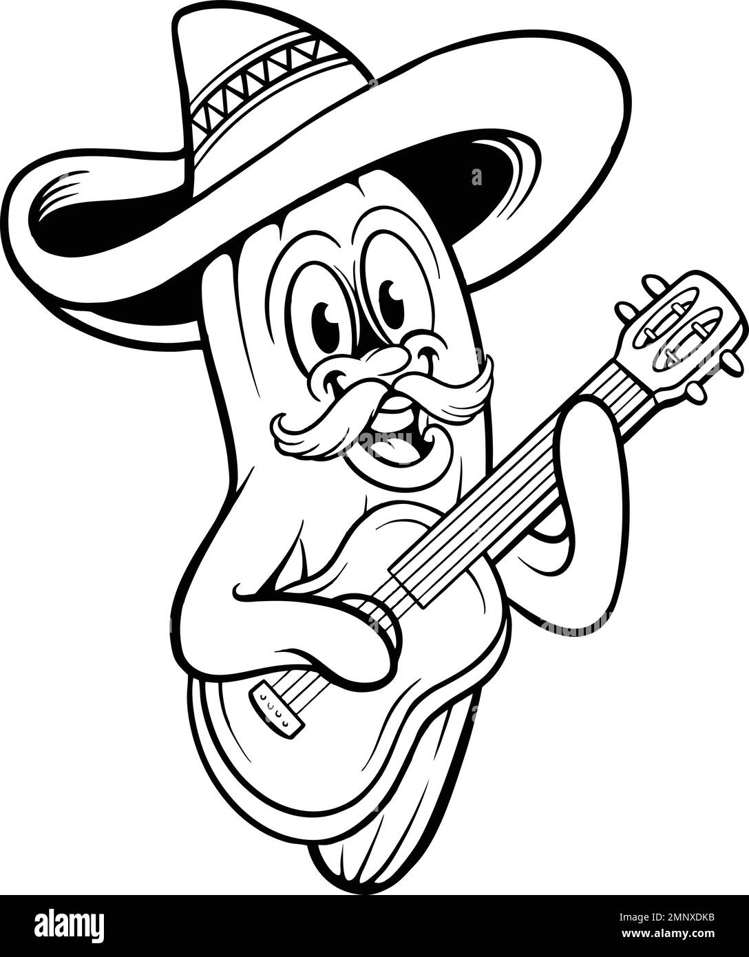 Funny cinco de mayo mexico cactus playing guitar monochrome vector ...