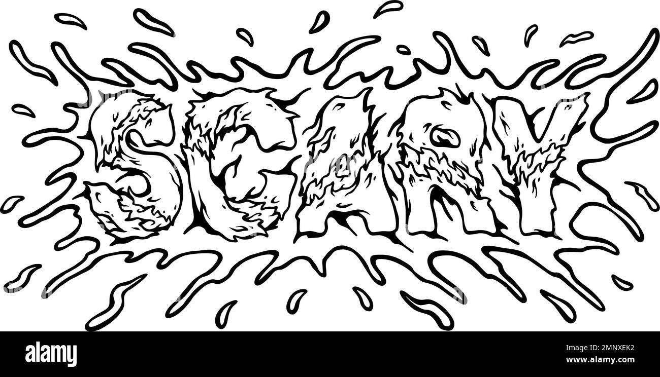 Monster scary text hand lettering words monochrome vector illustrations ...