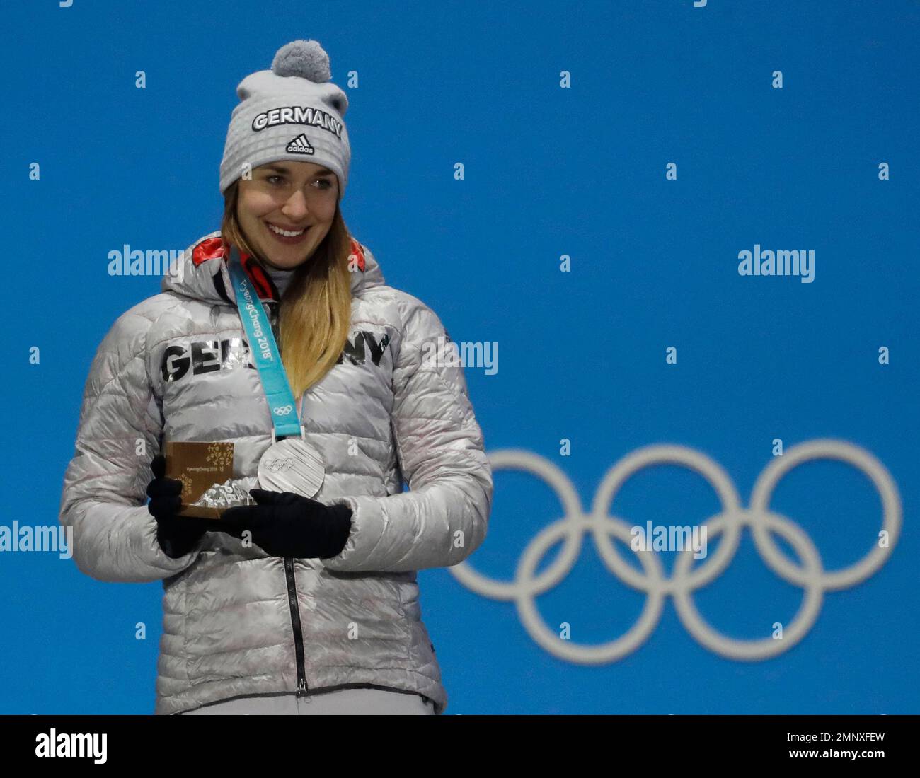 Silver medalist in the women's skeleton competition Jacqueline Loelling ...