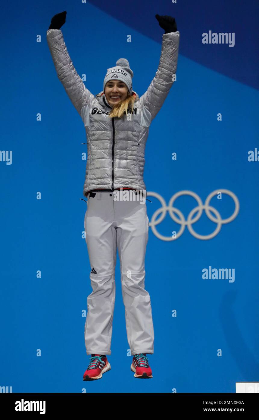 Silver medalist in the women's skeleton competition Jacqueline Loelling ...
