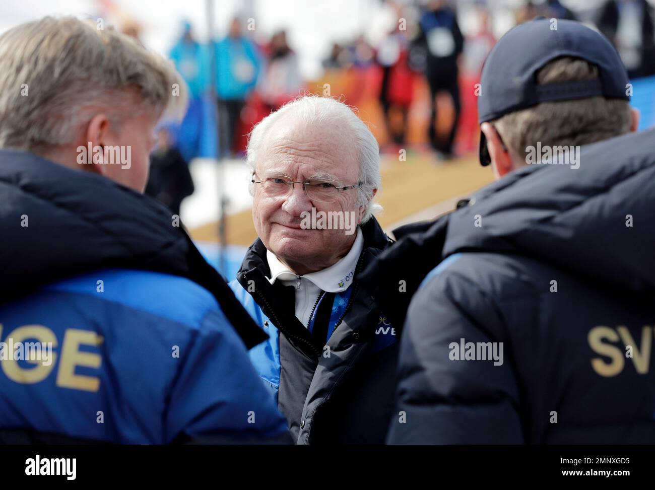King of Sweden, Carl Gustaf Folke Hubertus watches the men's slopestyle ...