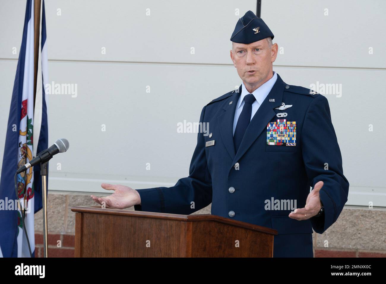 U.S. Air Force Col. Christopher Sigler, speaks during a ceremony to ...