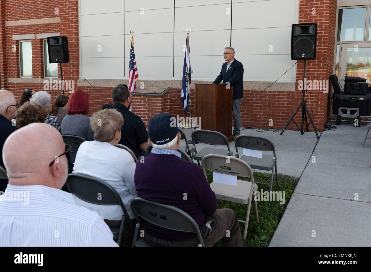 Retired Chief Master Sgt. Roland Shambaugh speaks during the Decoy 81 ...