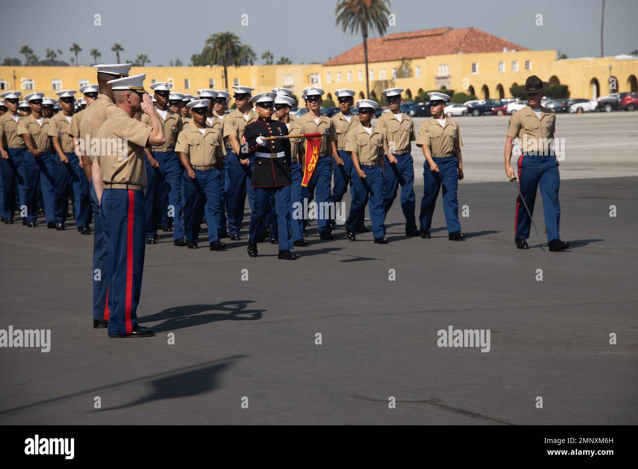 U.S. Marines with Lima Company, 3rd Recruit Training Battalion, march ...