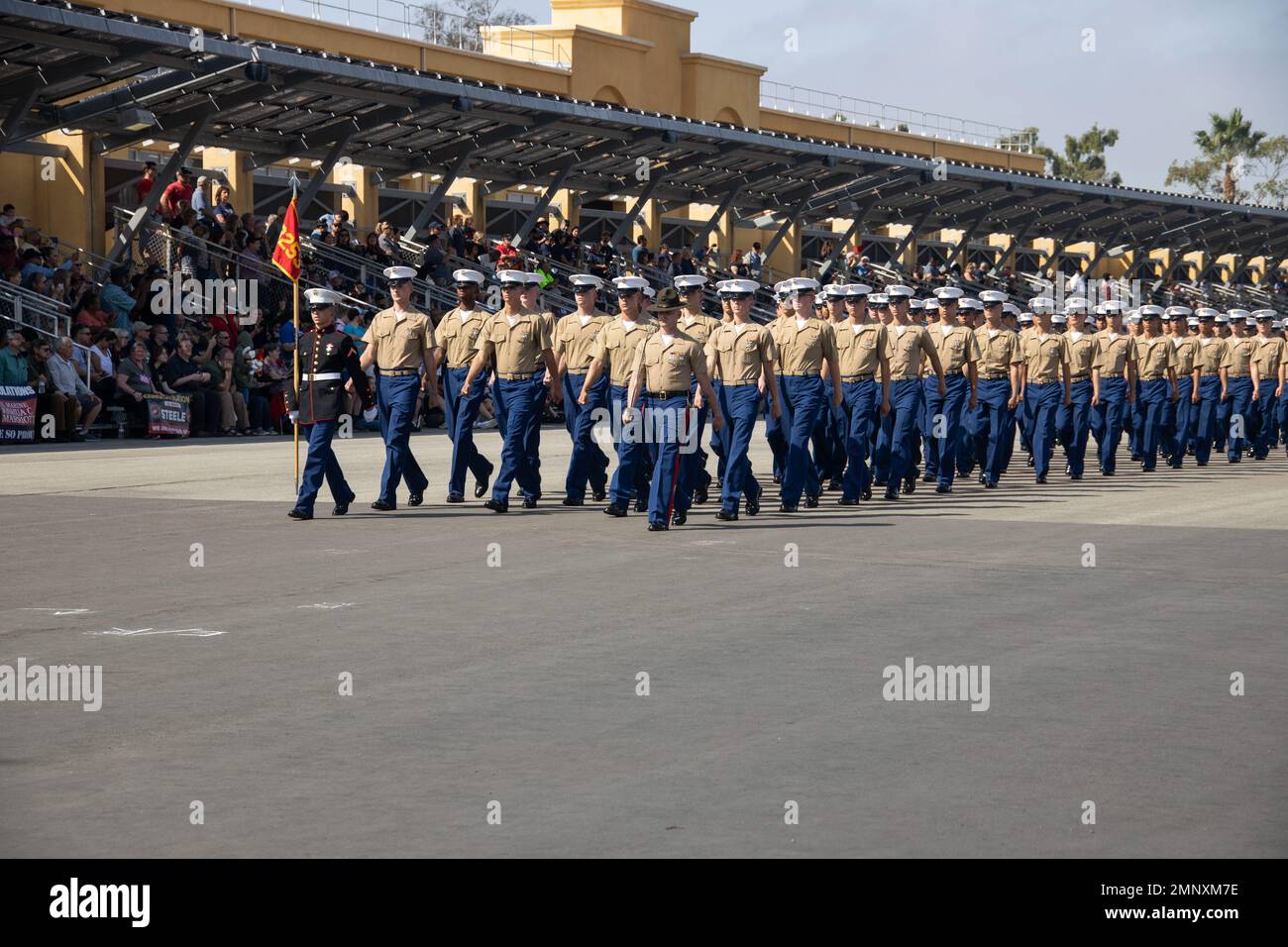 U.S. Marines with Lima Company, 3rd Recruit Training Battalion, march ...