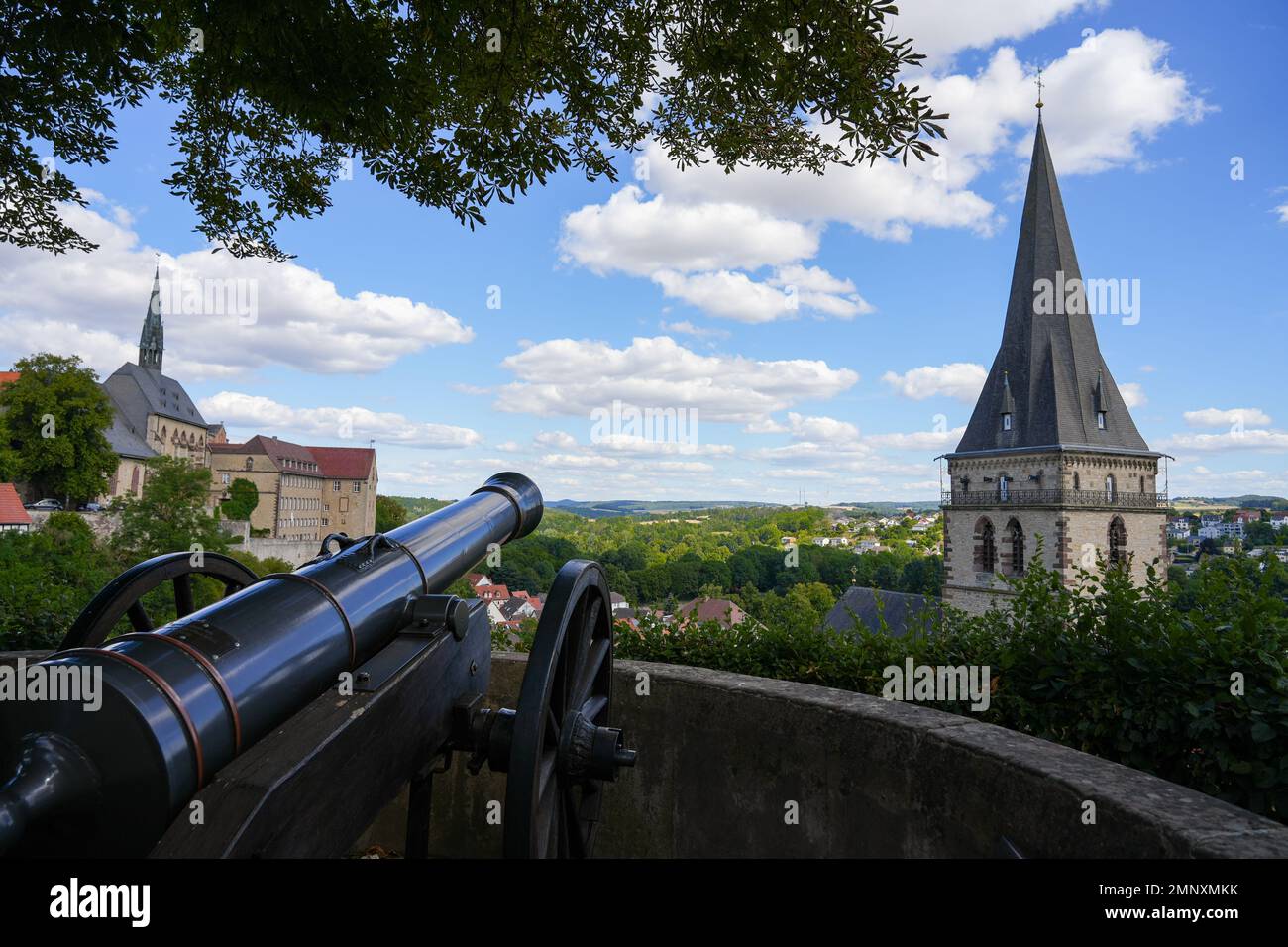 Fügeler Kanone with a view of the city of Warburg Stock Photo - Alamy