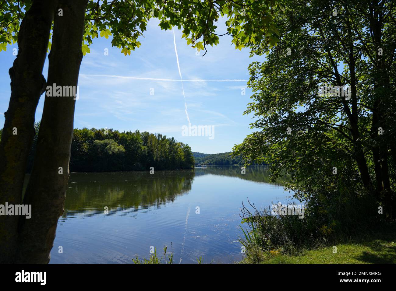 Fulda and the Kragenhof nature reserve near Fuldatal. Landscape near ...