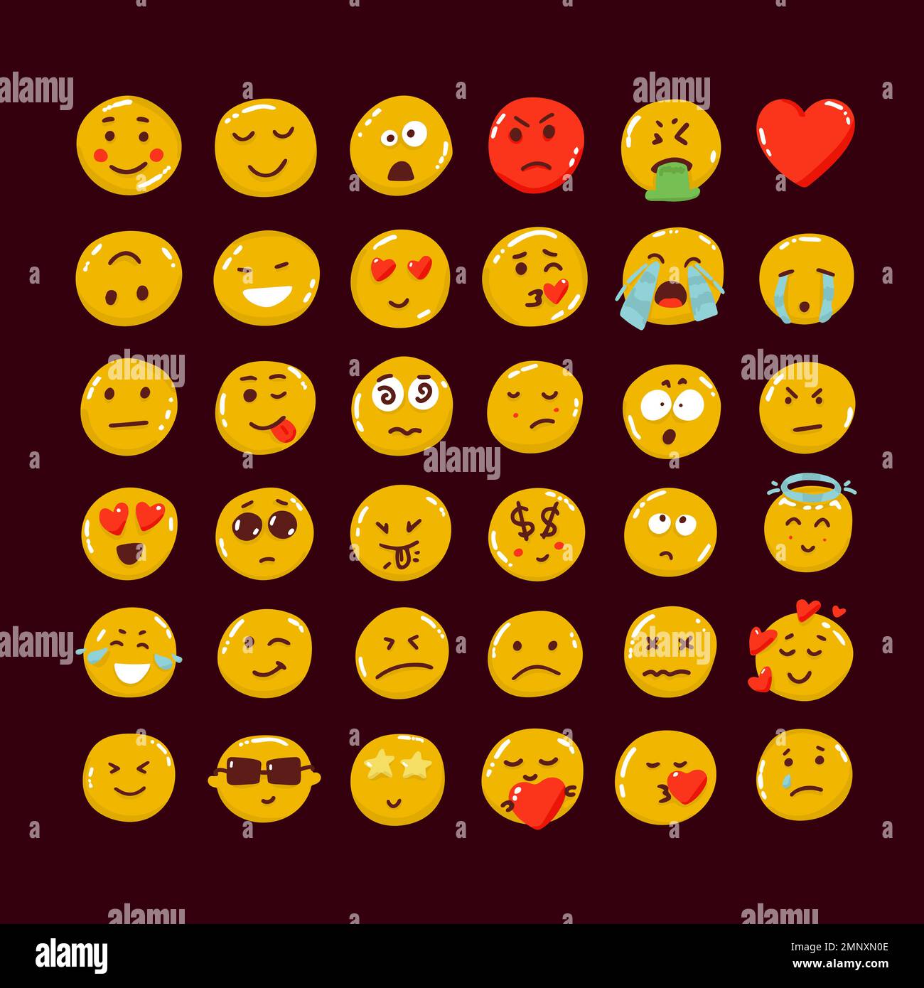 Big set of emoticon smile icons. Cartoon emoji set. Vector emoticon set ...