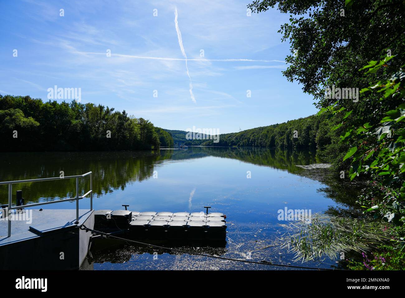 Fulda and the Kragenhof nature reserve near Fuldatal. Landscape near ...