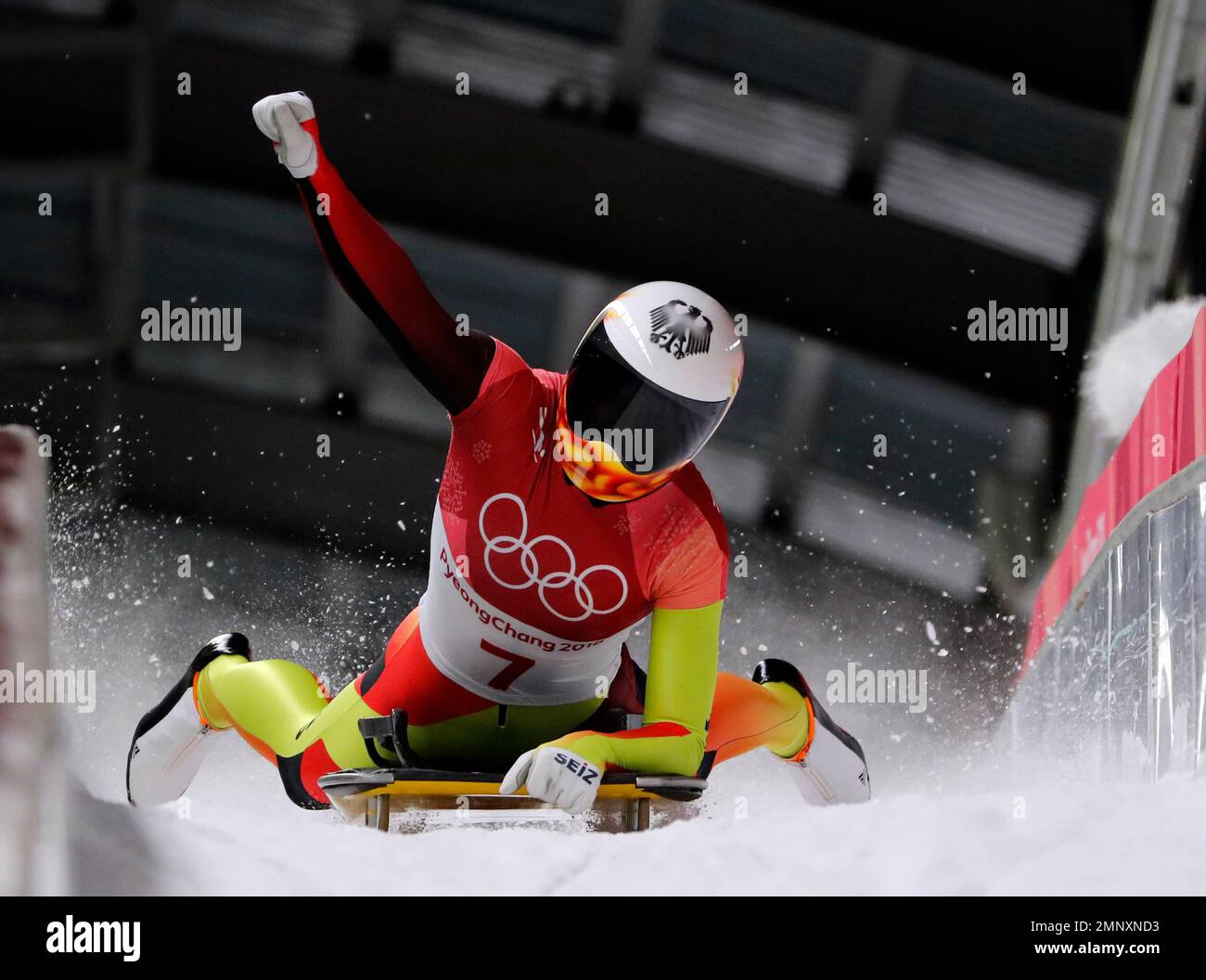 Jacqueline Loelling of Germany celebrates her silver medal winning run ...