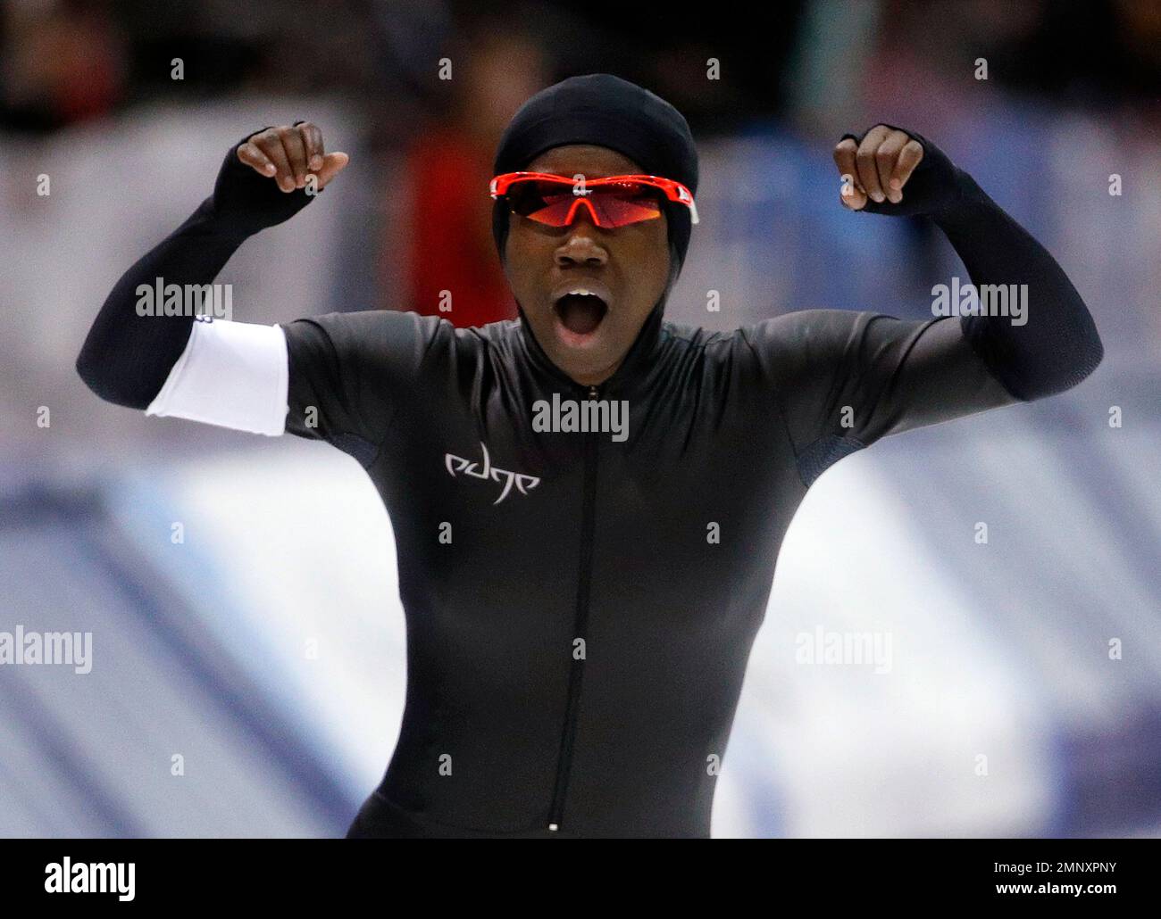 FILE - In this Friday, Jan. 5, 2018, file photo Erin Jackson reacts ...