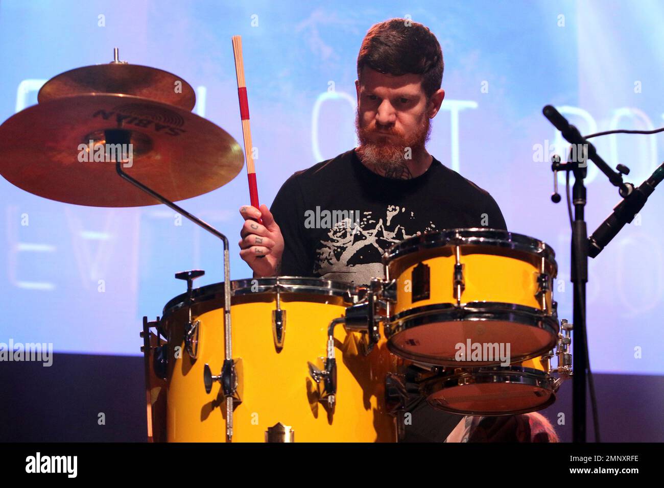 Andy Hurley with Fall Out Boy performs during the Q100 Birthday Blowout ...