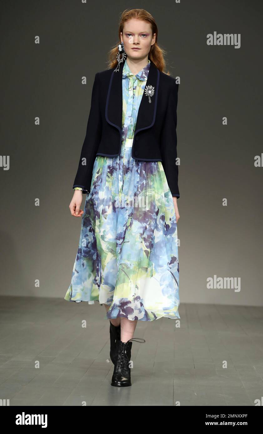 A model wears a creation by Bora Aksu at the Autumn/Winter 2018 runway ...