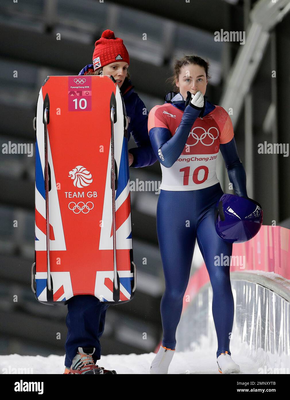 Laura Deas of Britain finishes her first run during the women's ...