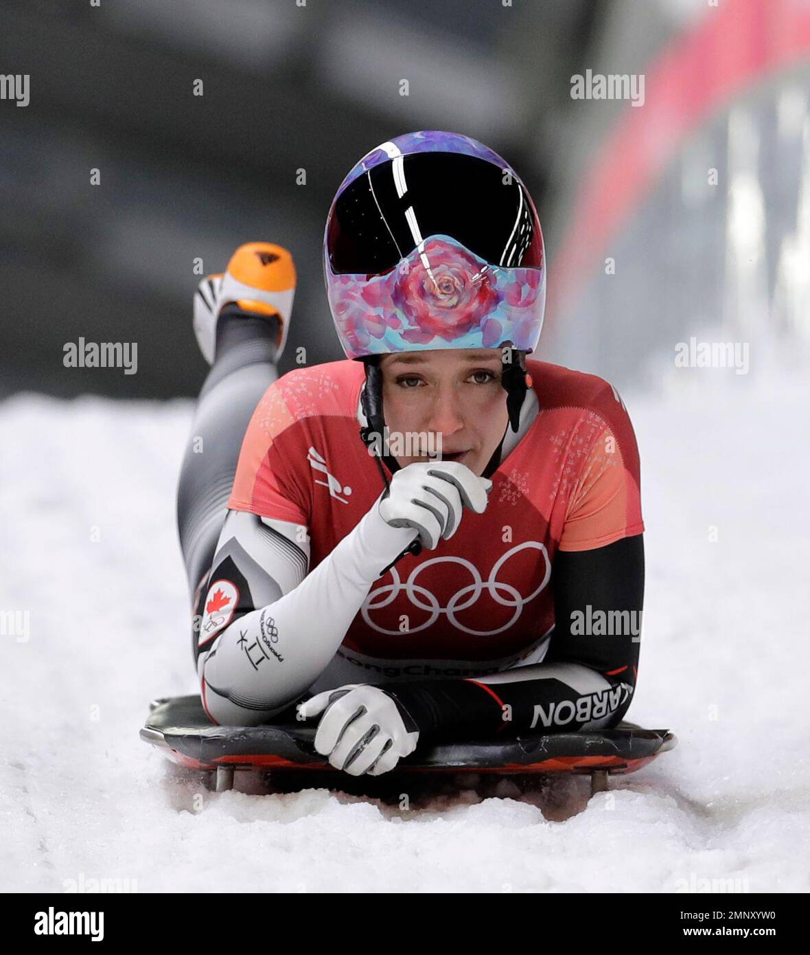 Mirela Rahneva of Canada finishes her first run during the women's ...
