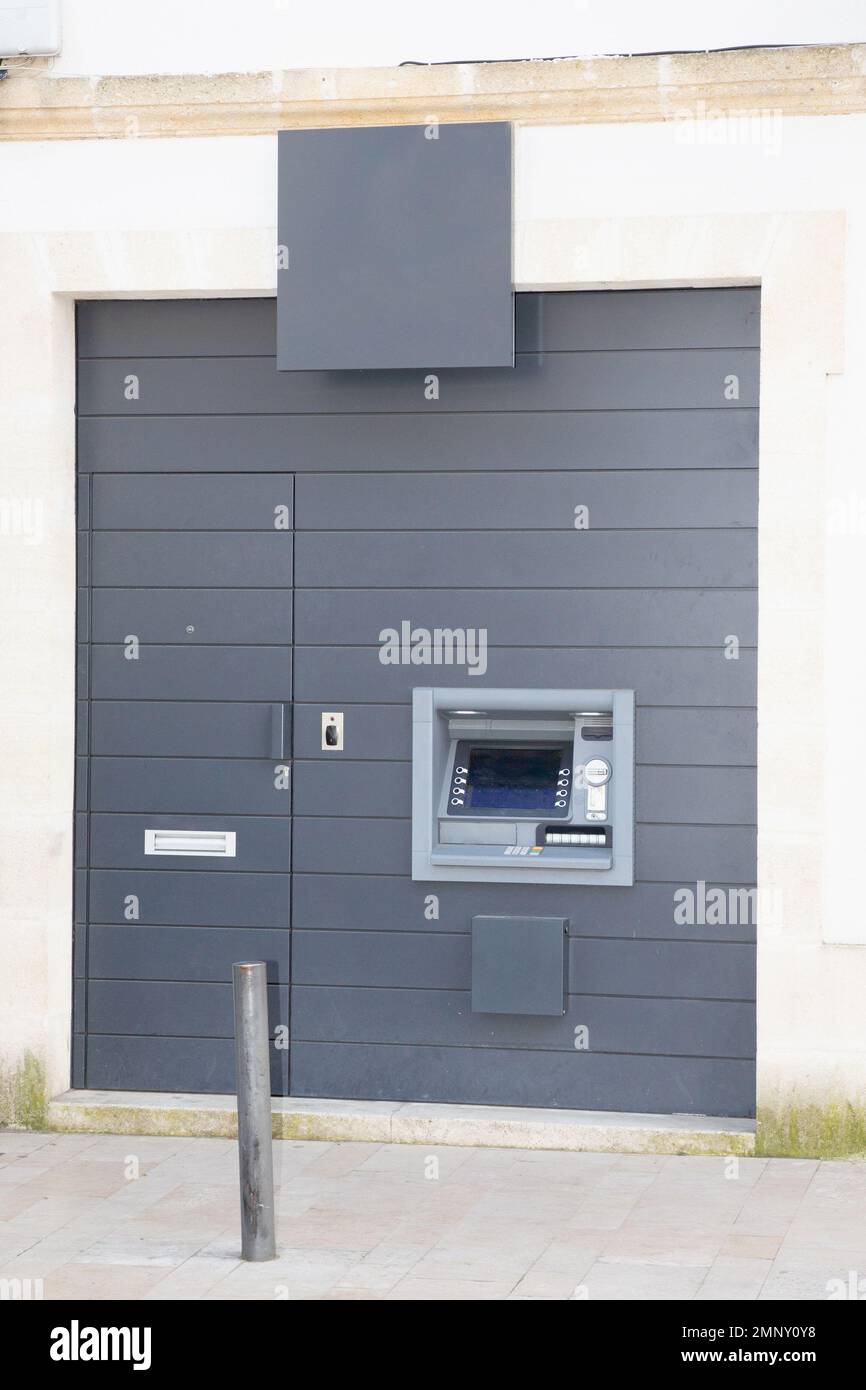 Modern street atm bank machine on grey background for withdrawal of ...