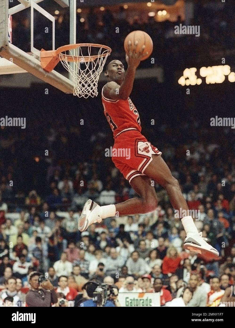 FILE - In this Feb. 6, 1988, file photo, Chicago Bulls' Michael Jordan ...